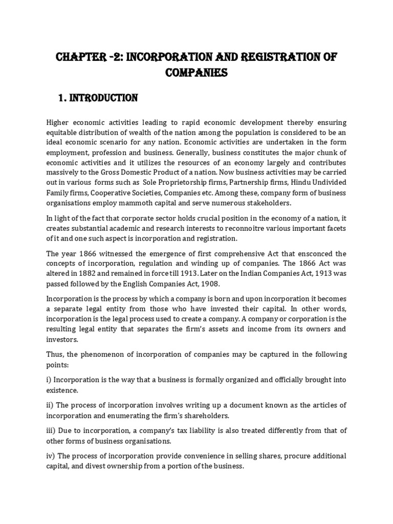 PRELIMINARY DRAFT FPROCEDURAL ASPECTS Incorporation | PDF