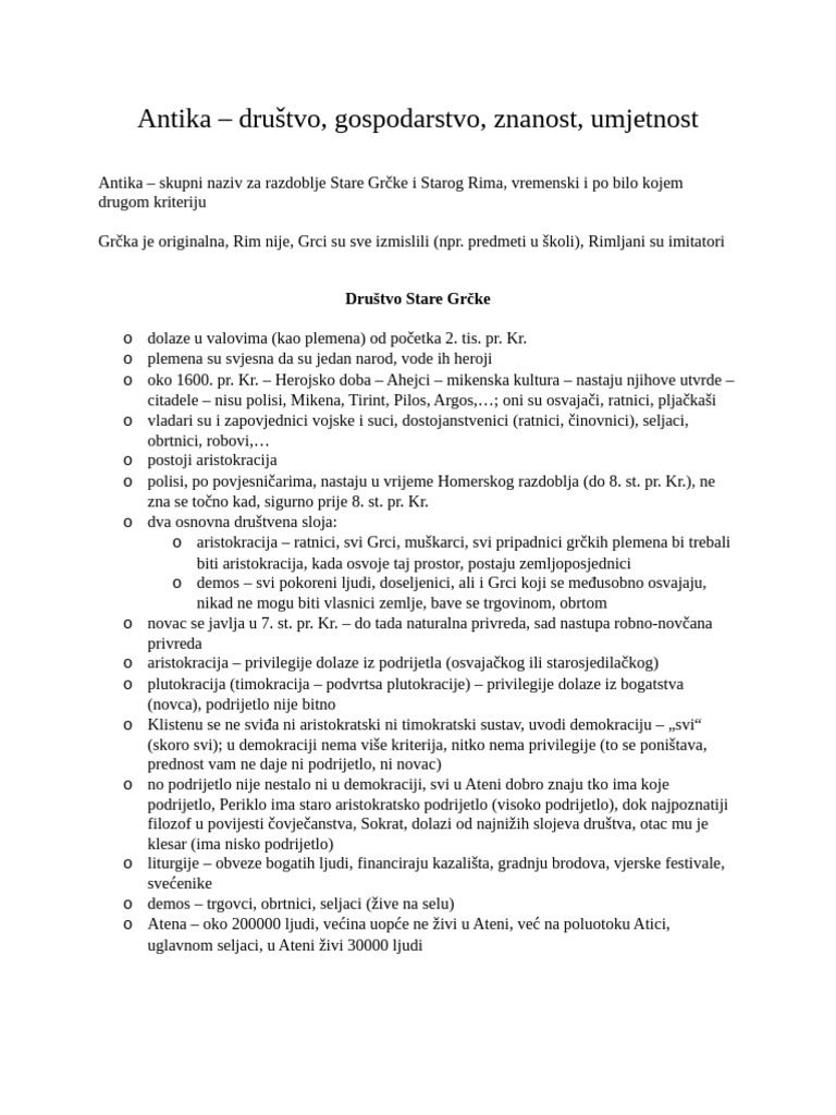 Antika - Društvo, Gospodarstvo, Znanost, Umjetnost | PDF