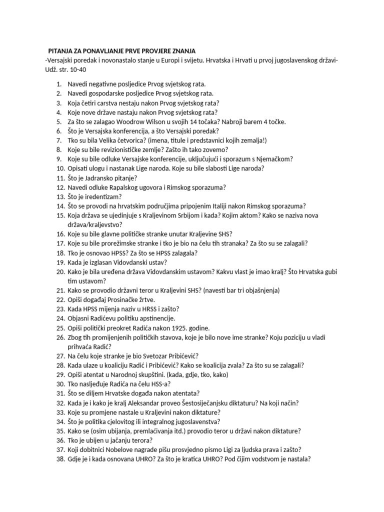 Pitanja Za Ponavljanje - 1. Ispit | PDF