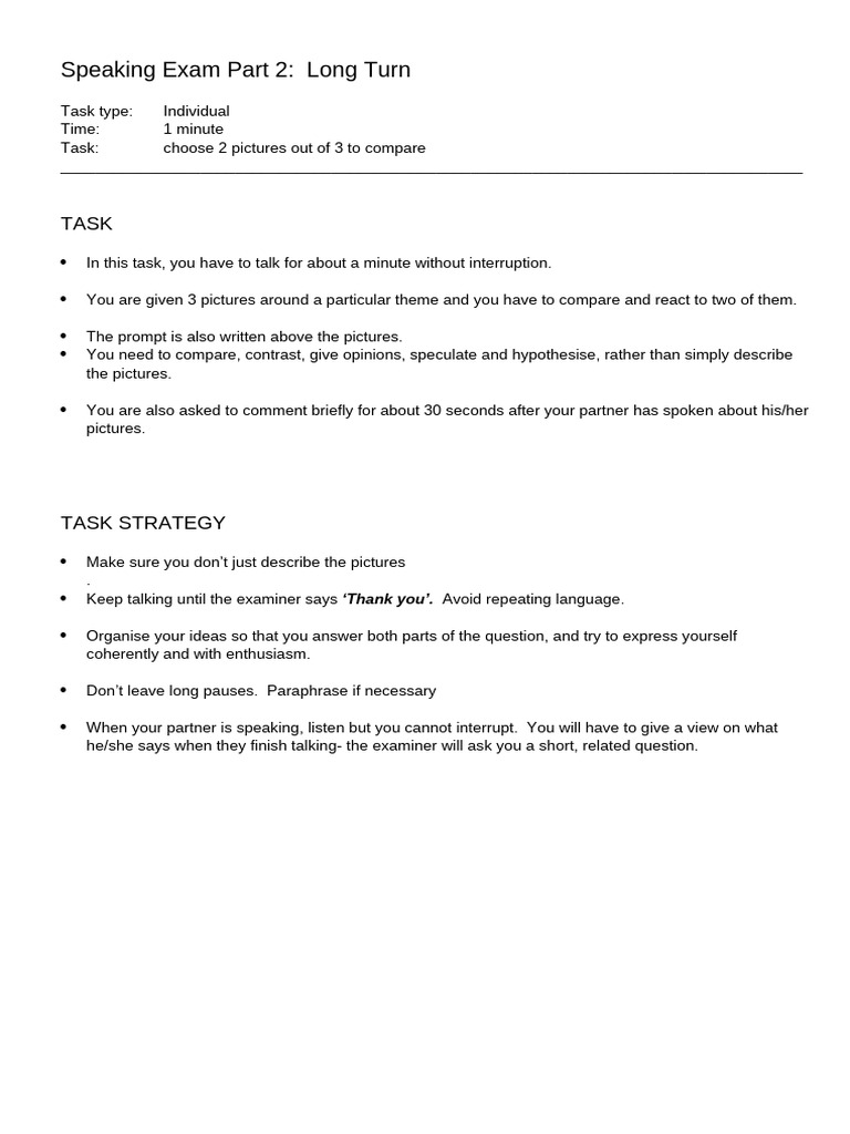 Speaking Exam Part 2 Long Turn | PDF | Career & Growth