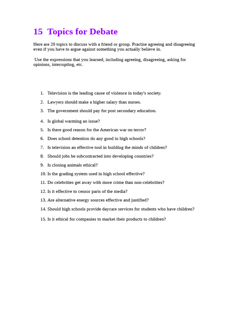 Topics For Debate-31 Options | PDF