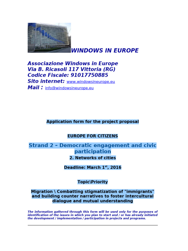 Application Form For The Project Proposal | PDF