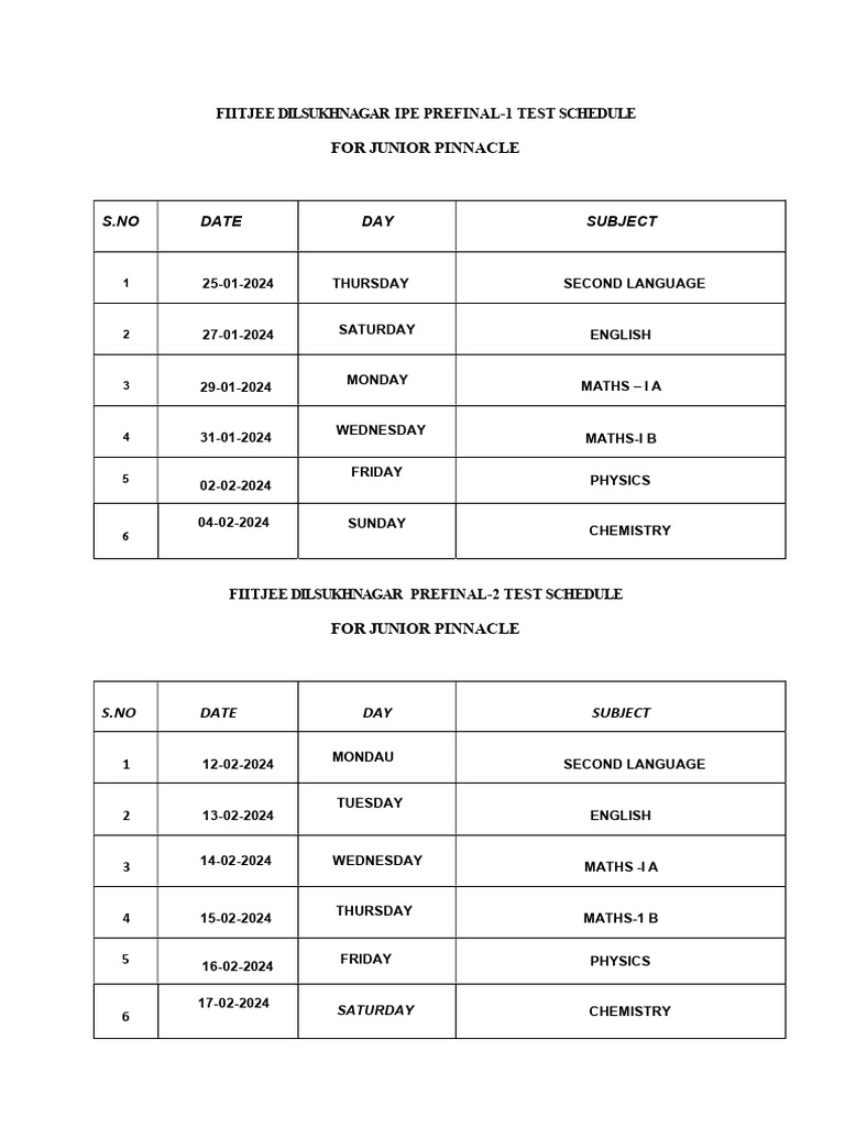 JR Ipe Prefinal-1&2 Schedule | PDF