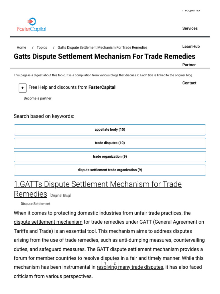 Gatts Dispute Settlement Mechanism For Trade Remedies - FasterCapital | PDF