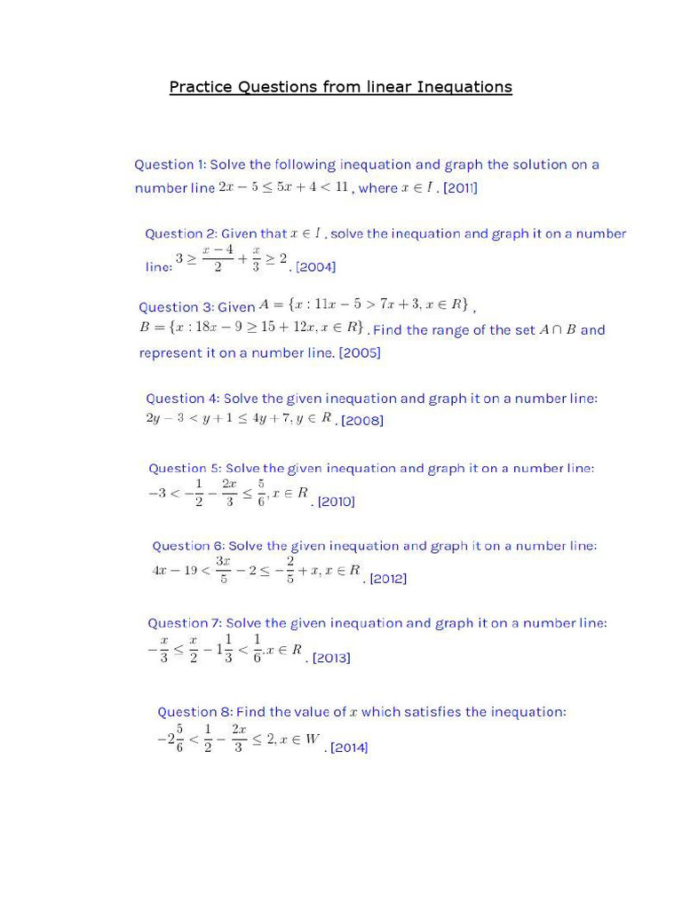 Practice Questions From Linear Inequations | PDF