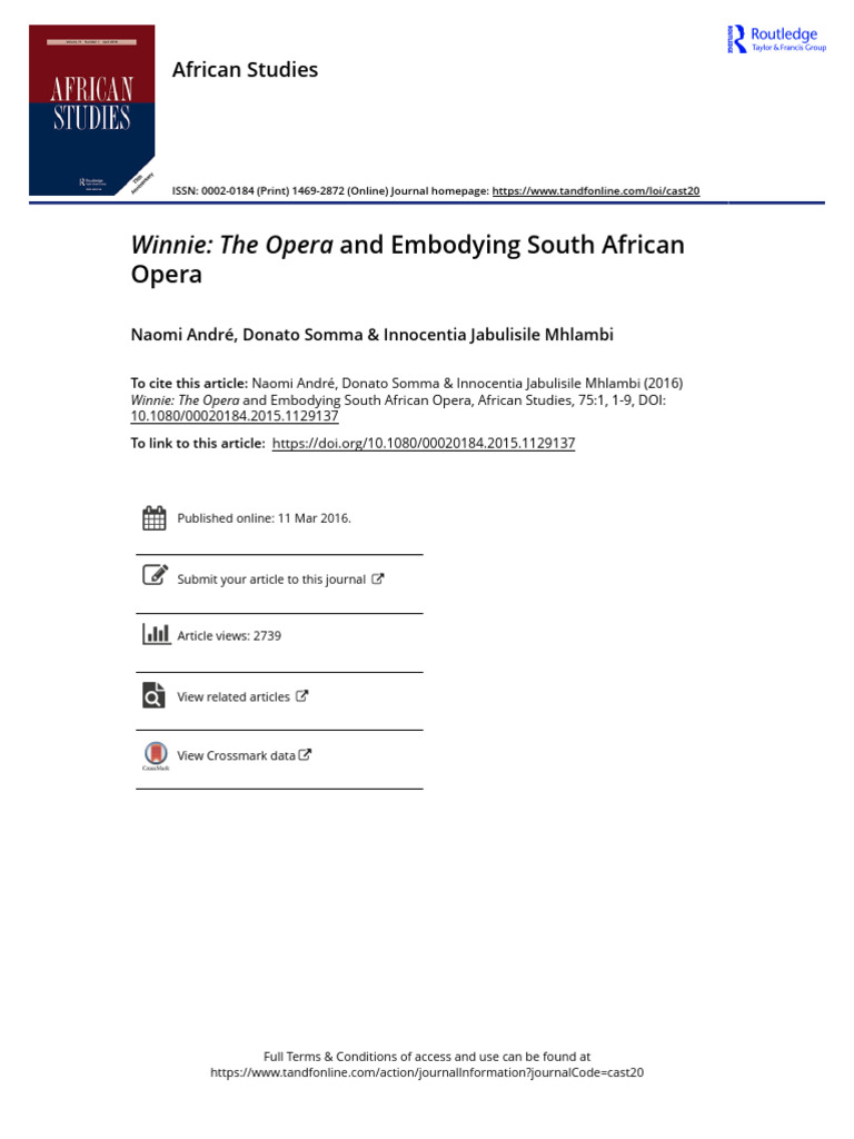 Winnie The Opera and Embodying South African Opera | PDF