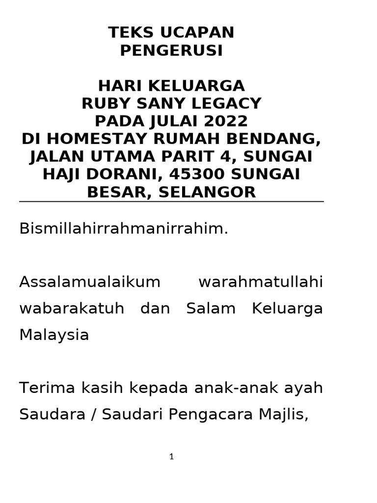 TEKS UCAPAN PENGERUSI | PDF