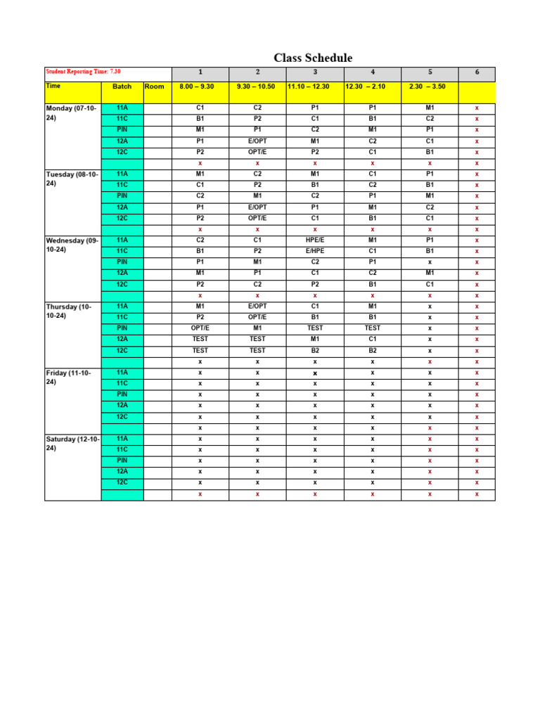 Class Schedule 07 Oct To 12 Oct | PDF