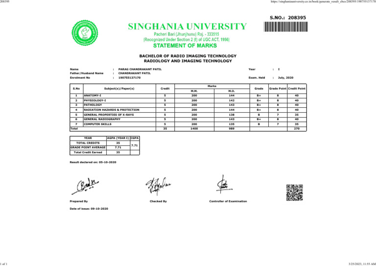 Marksheet 1 | PDF