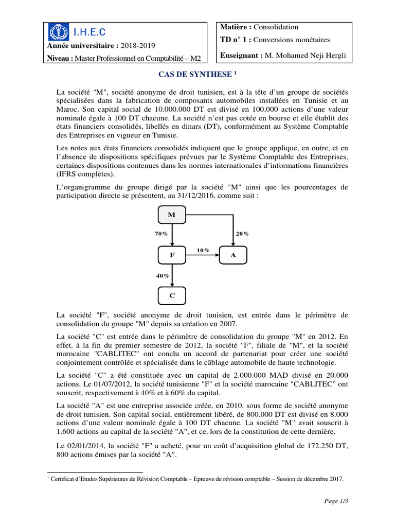 TD N 1 Consolidation 2018 2019 | PDF