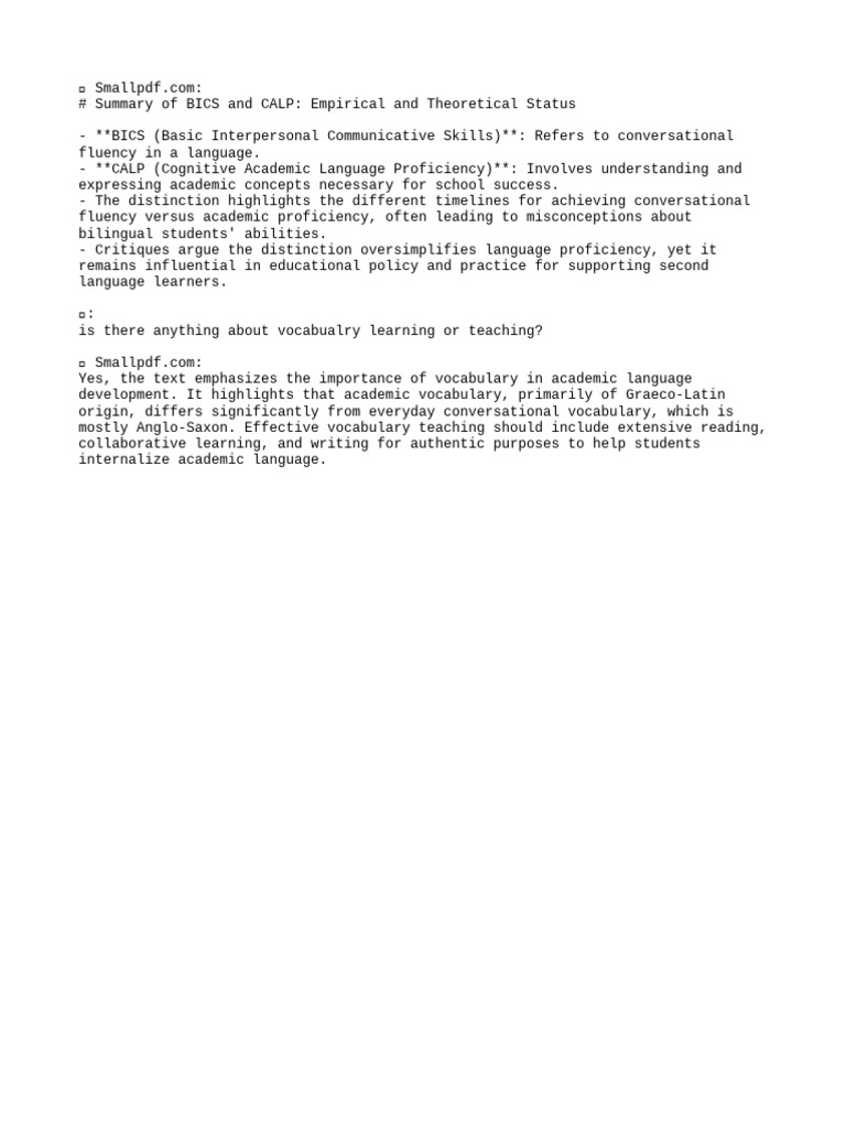 BICS and CALP Empirical and Theoretical Status of Summarize | PDF