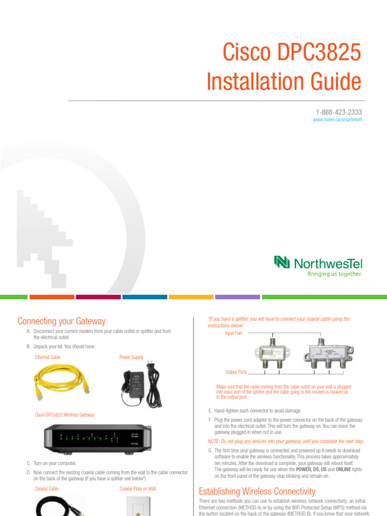 Cisco DPC3825 Self Installation Guide (Cable Internet) | PDF