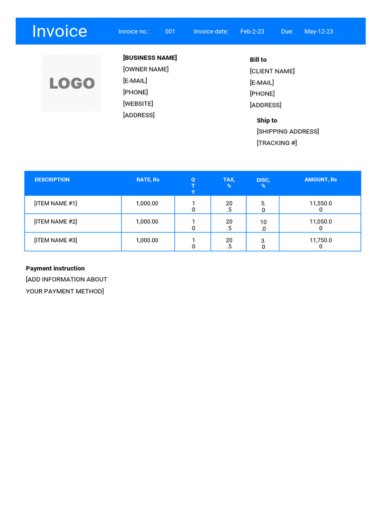 CaptainBiz Tax Invoice Format in Word | PDF