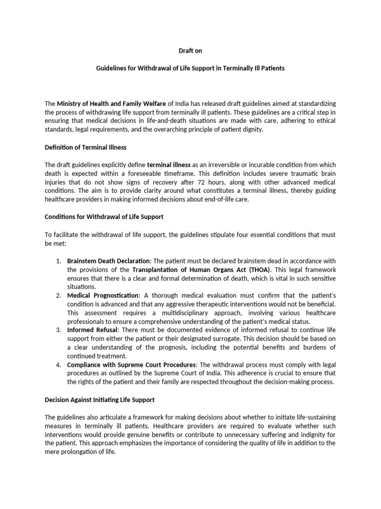 Guidelines For Withdrawal of Life Support in Terminally Ill Patients | PDF