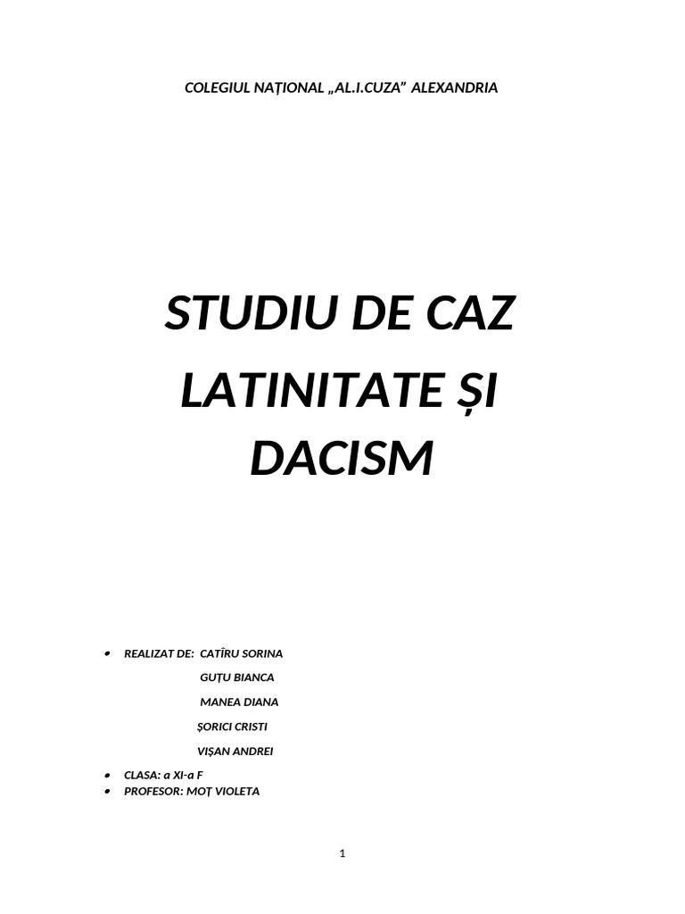Studiu de Caz - Latinitate Și Dacism" | PDF