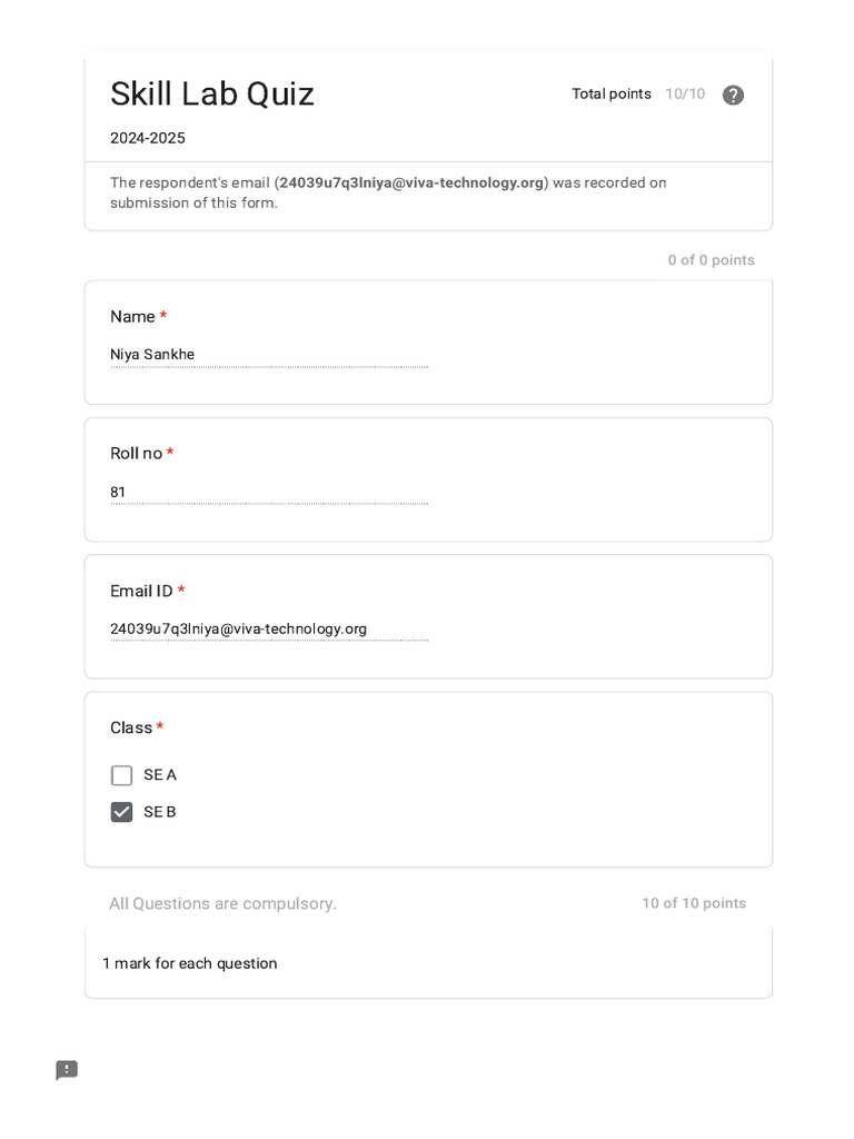 Skill Lab Quiz | PDF
