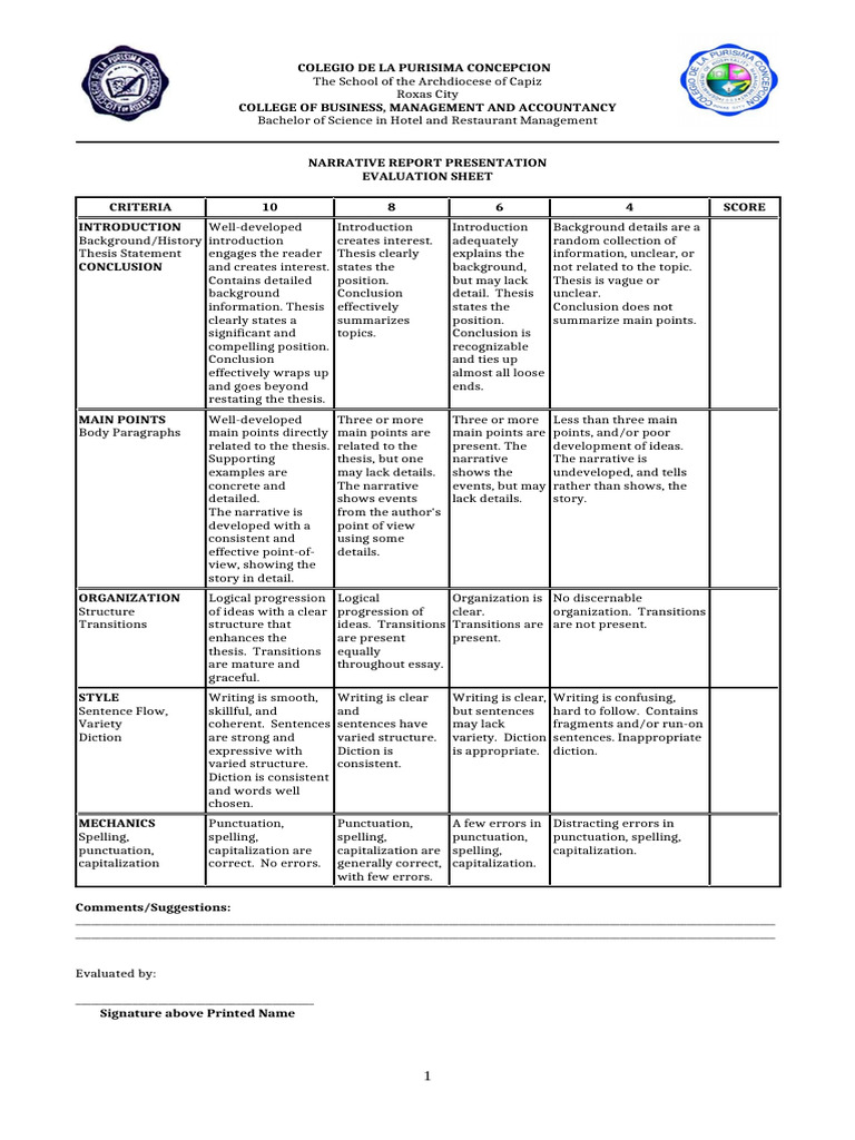 Narrative Report Rubrics | PDF | Writing | Human Communication
