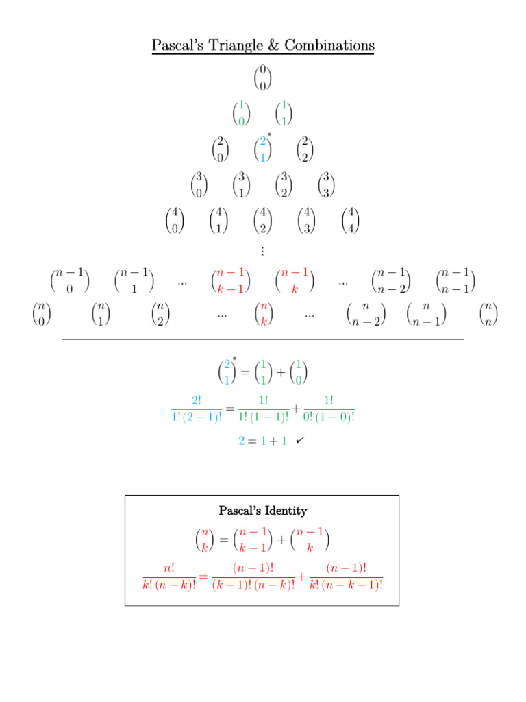 Pascal S Triangle Combinations 1 Pdf