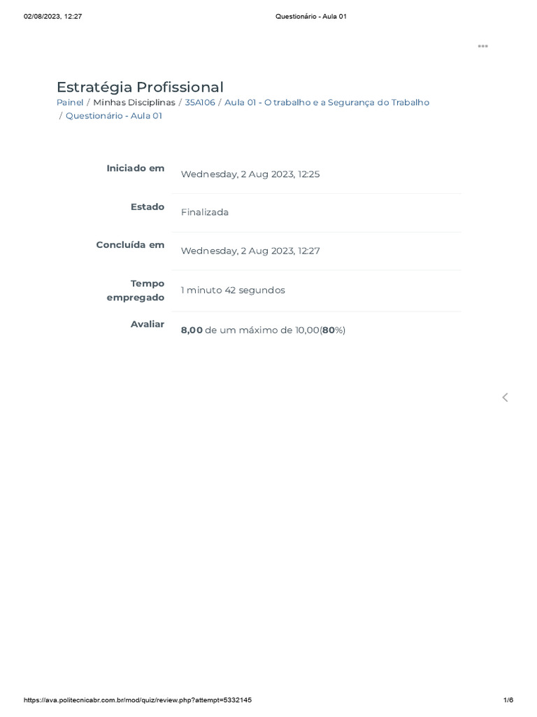 Questionário - Aula 01 | PDF