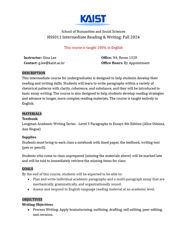 HSS011 - Intermediate English Reading & Writing | PDF | Essays | Plagiarism