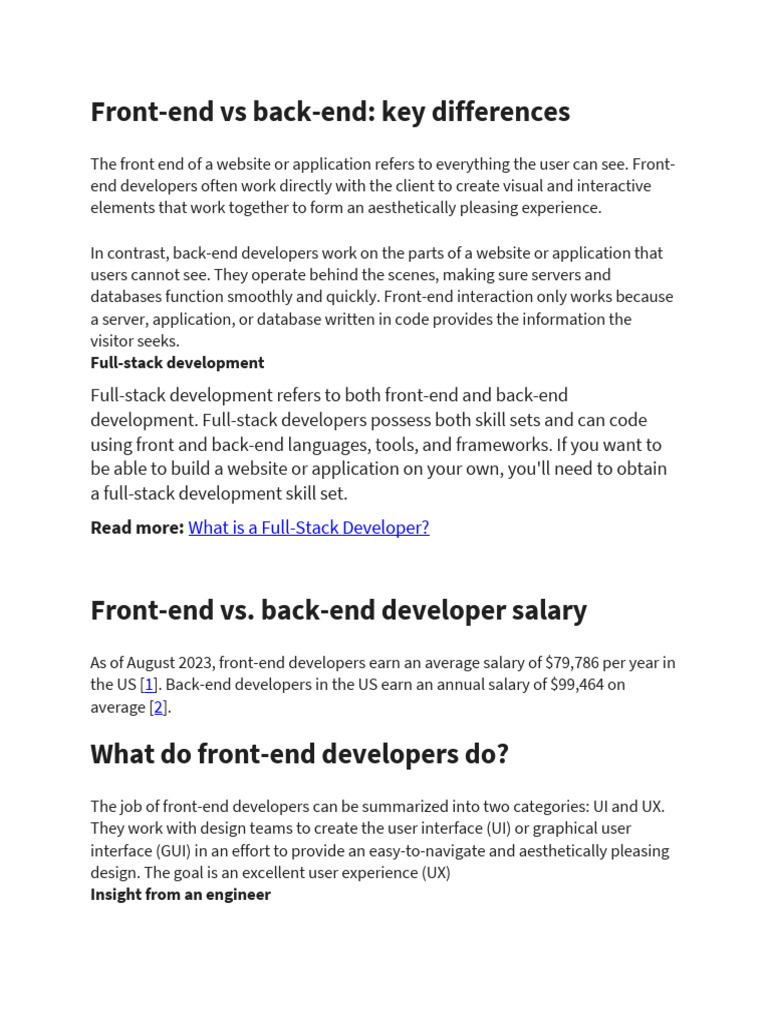 Different FrontEnd and BackEnd | PDF