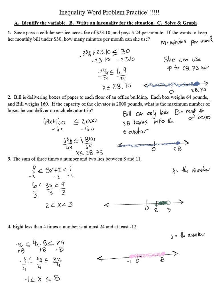 Inequality & Abs Value Inequality Word Problem Practice.docx | PDF