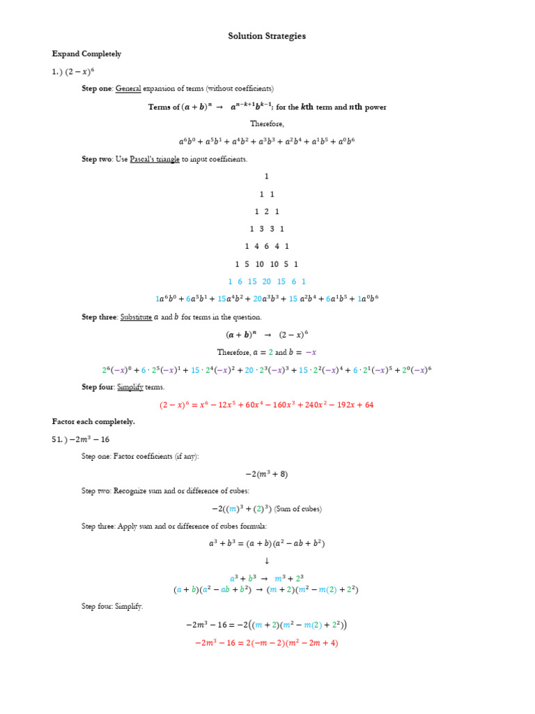 Solution Strategies Binomial Expansions Factorization Pdf