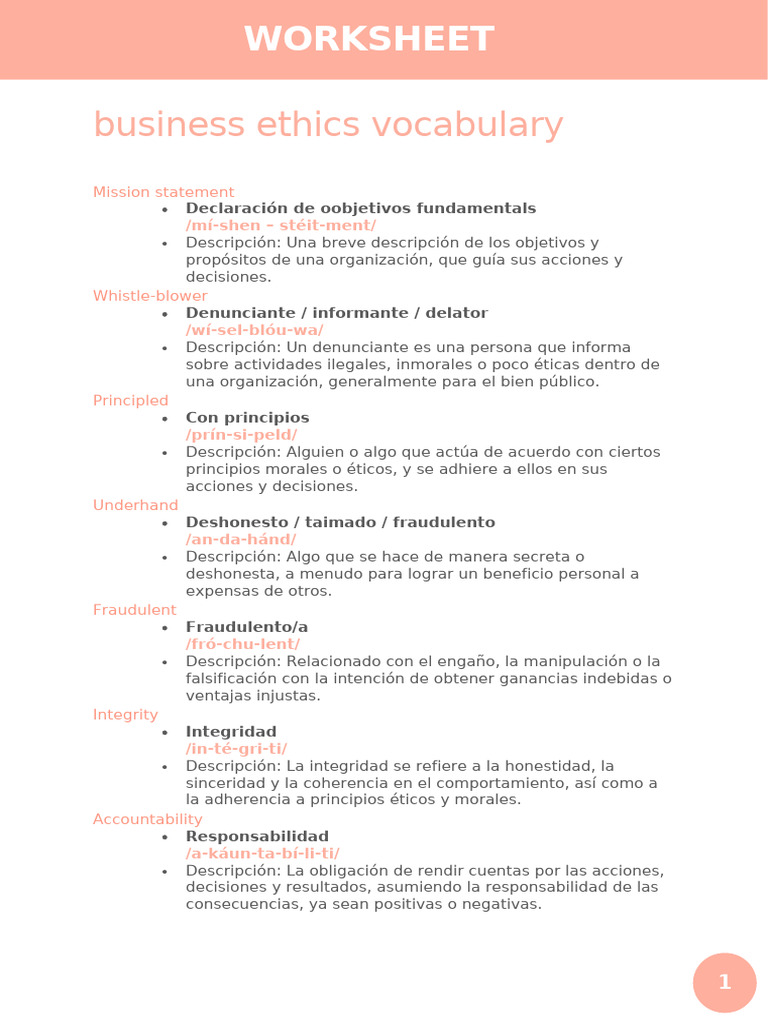 Homework - Vocabulary, Writing - Business Ethics | PDF | Integrity ...