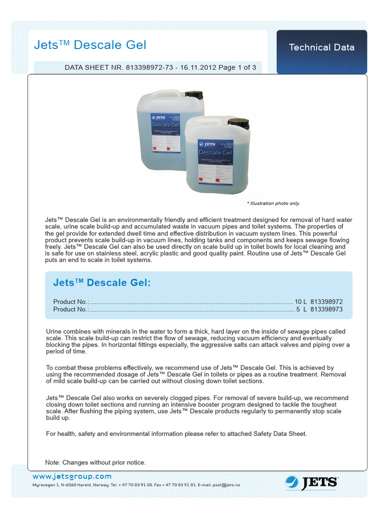 Data Sheet, Jets Descale Gel-E | PDF
