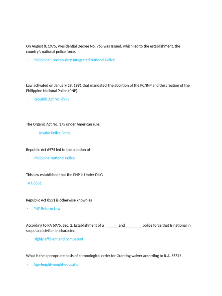 Reviewer For PNP LAW AND HISTORY | PDF