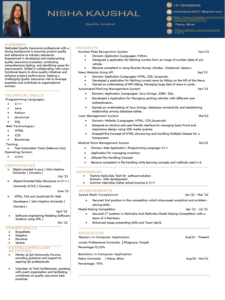 Nisha Kaushal - CV - QA | PDF