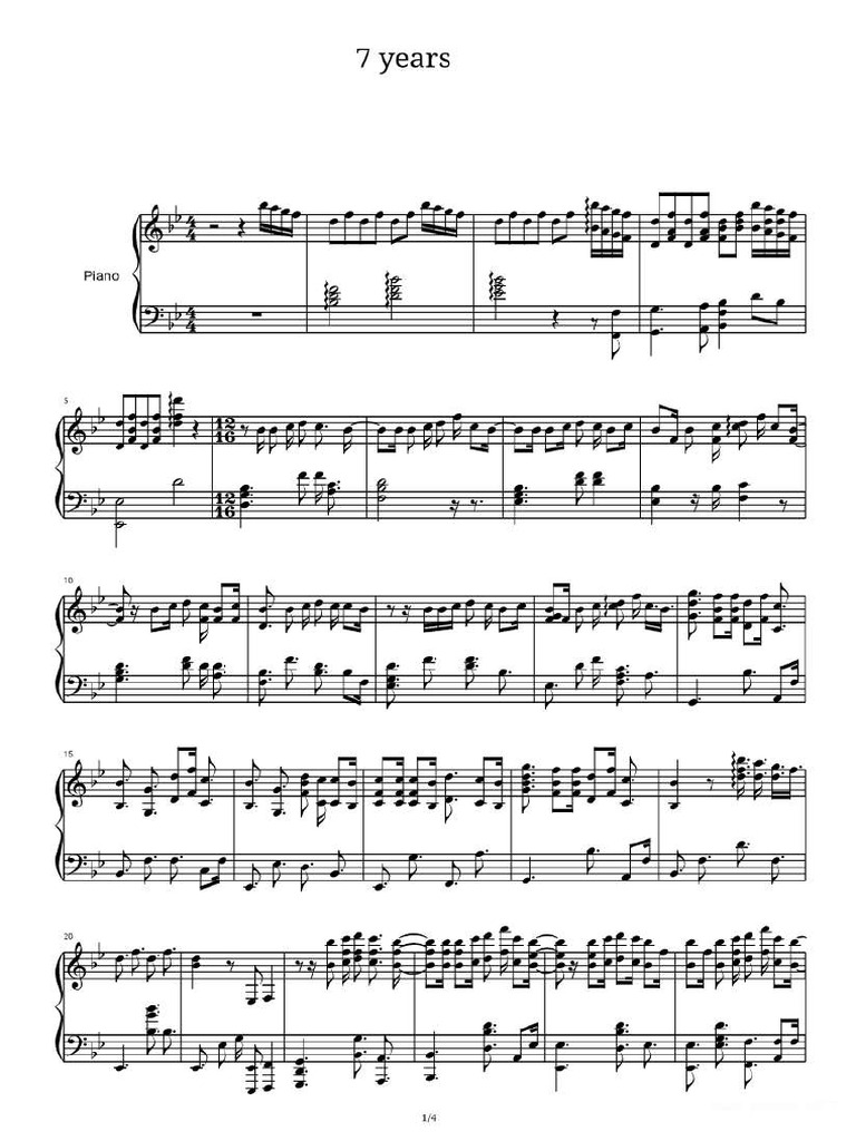 7 Years Piano Sheet | PDF