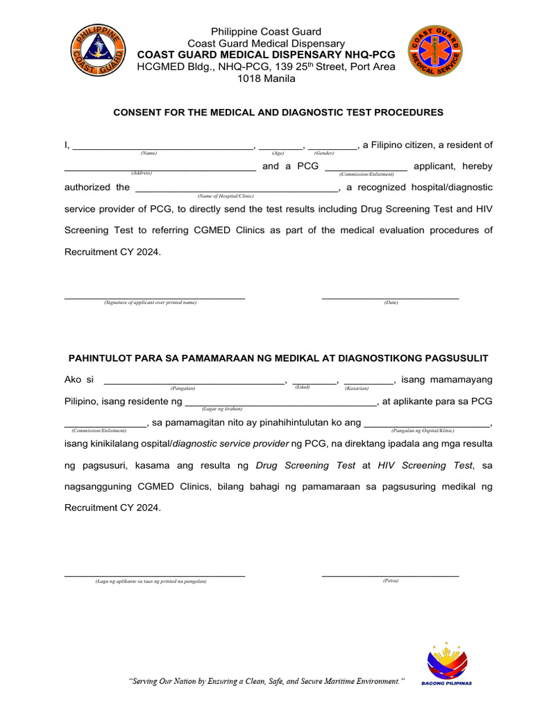 CONSENT FOR THE MEDICAL AND DIAGNOSTIC TEST PROCEDURES | PDF