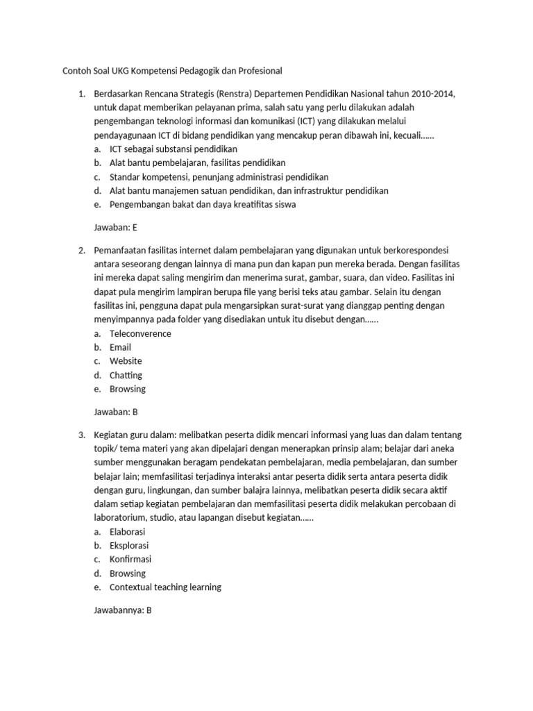 Contoh Soal UKG Kompetensi Pedagogik Dan Profesional | PDF