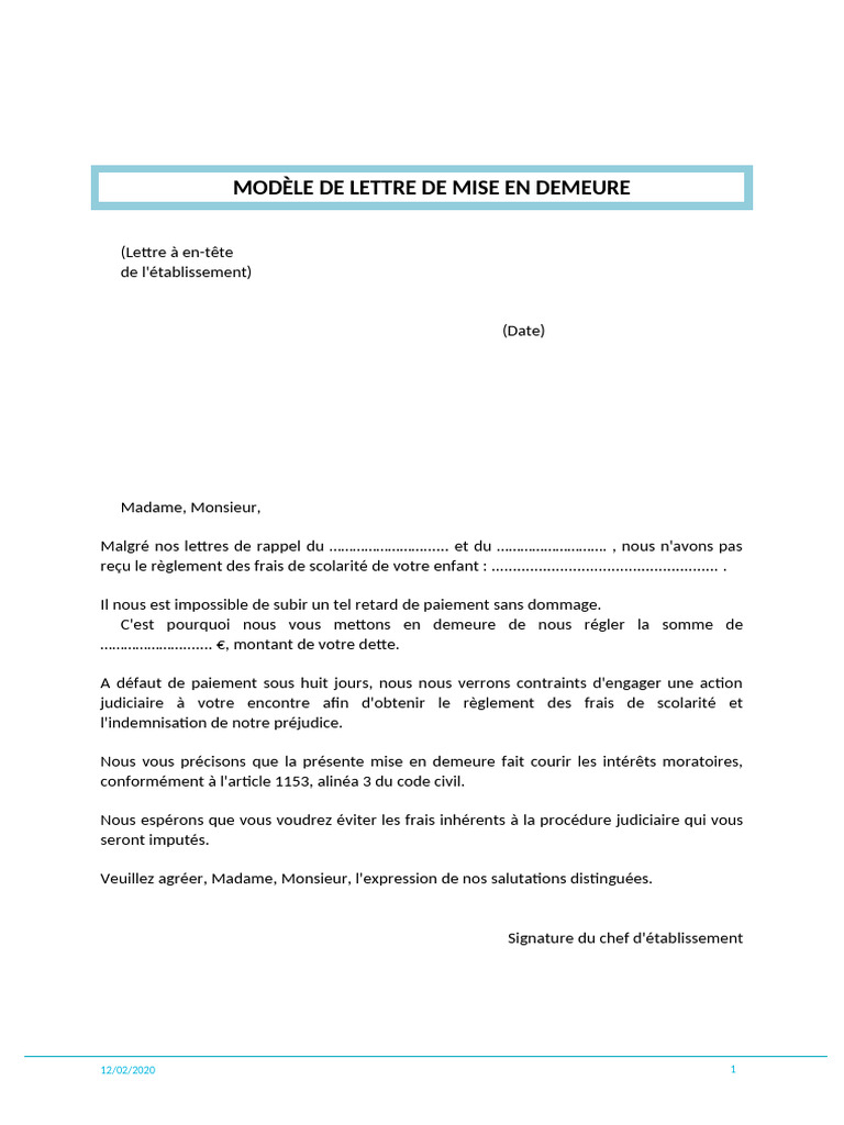 Modele-de-lettre-de-mise-en-demeure | PDF