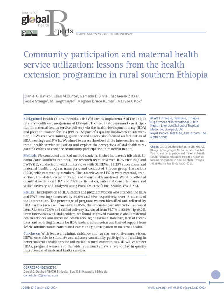 Community Participation Improving Maternal Health Service Utilization ...