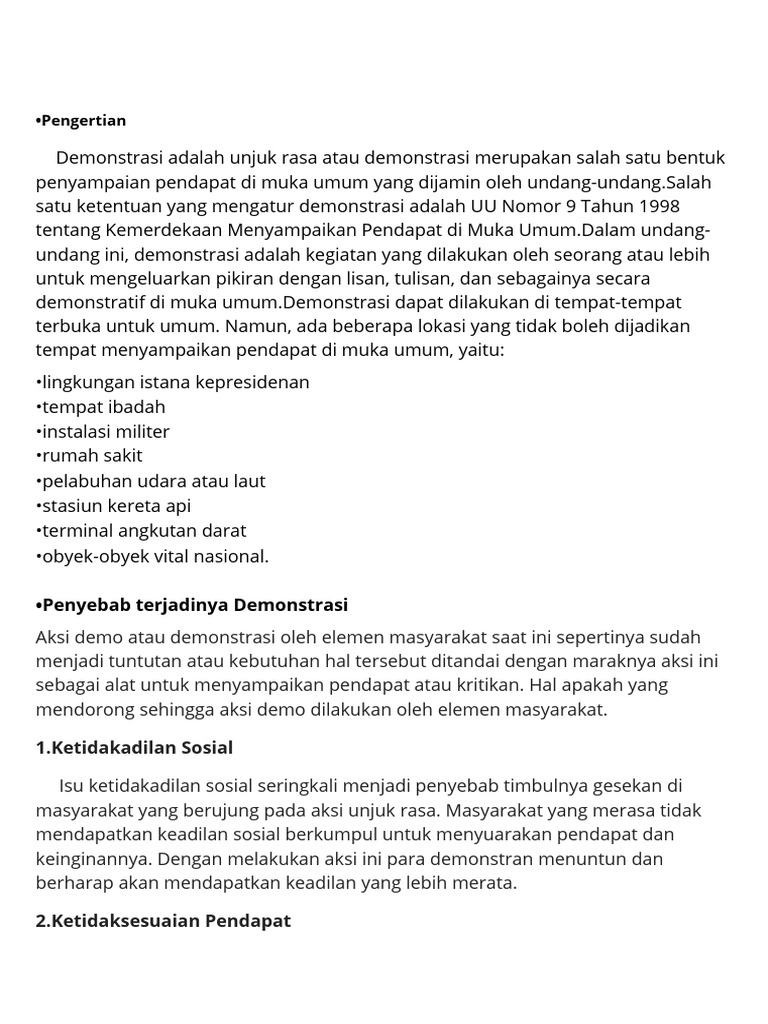 Unjuk Rasa Atau Demonstrasi Merupakan Salah Satu Bentuk Penyampaian Pendapat Di Muka Umum Yang ...