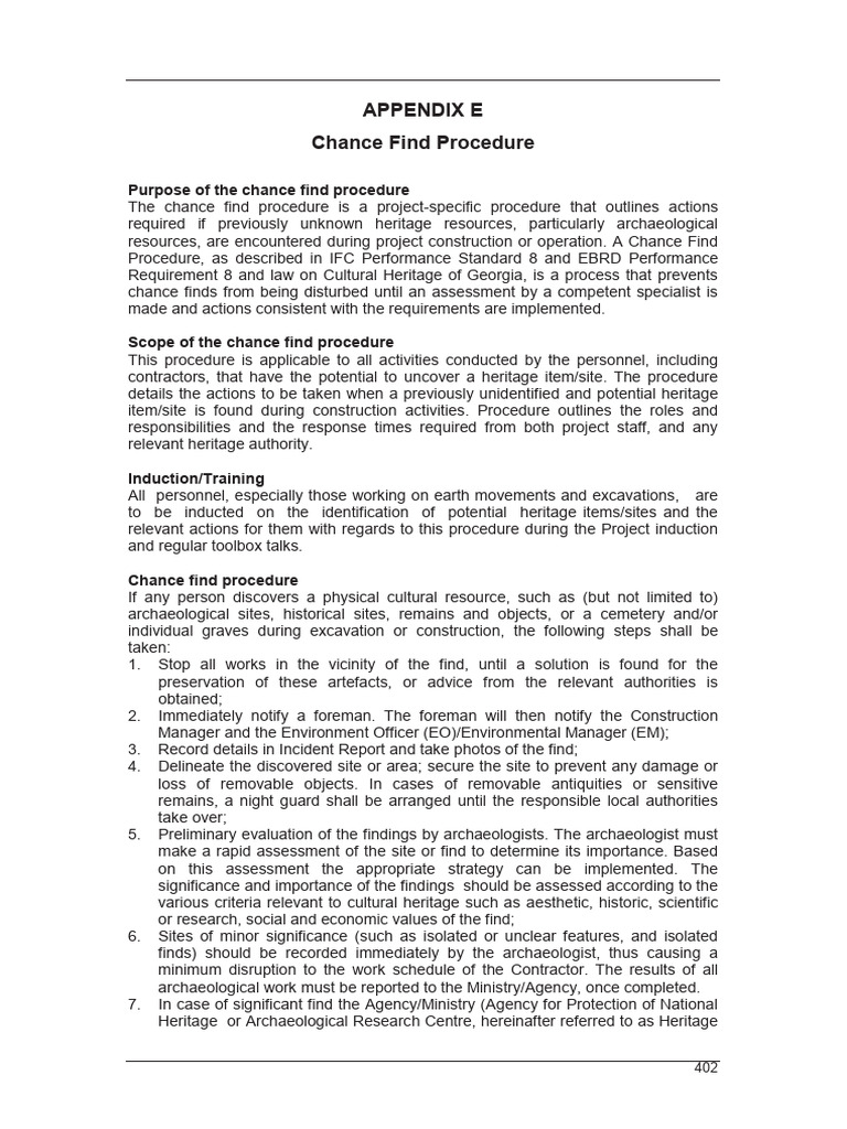Appendix E Chance Find Procedure | PDF