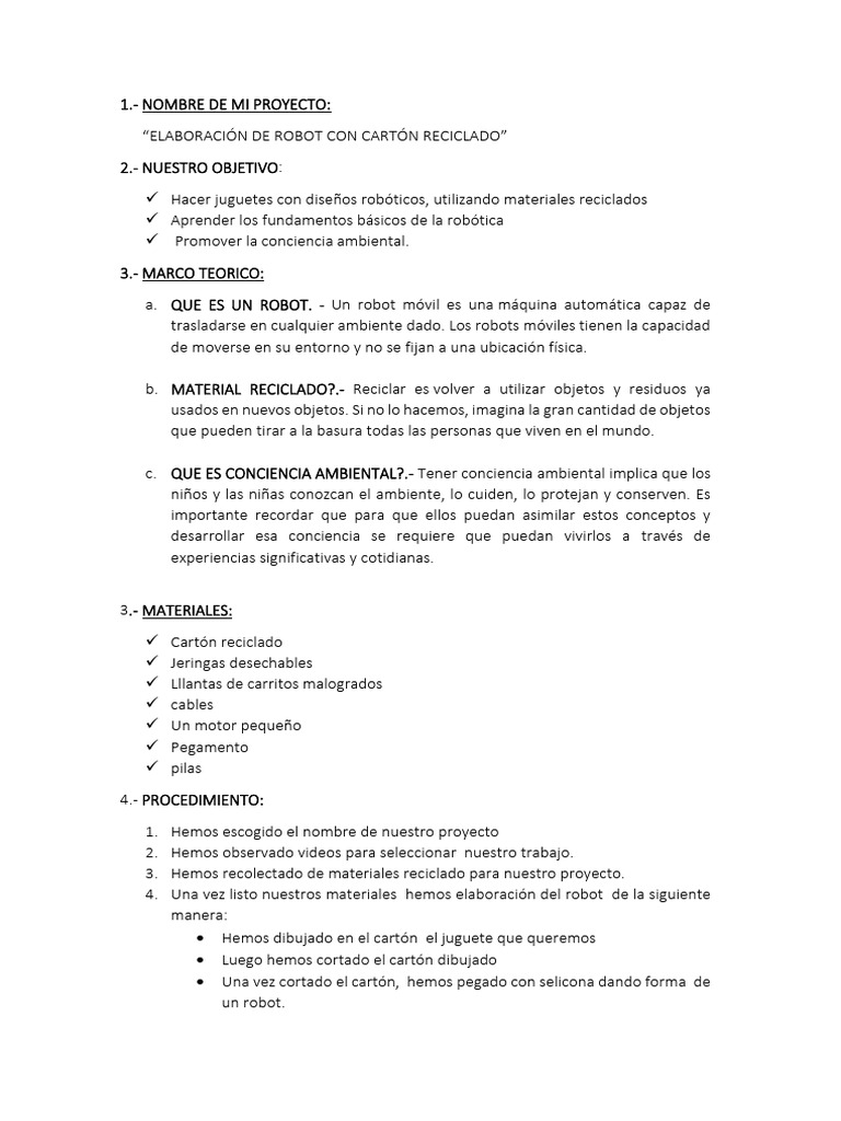 PROYECTO ROBOT CASERO | PDF