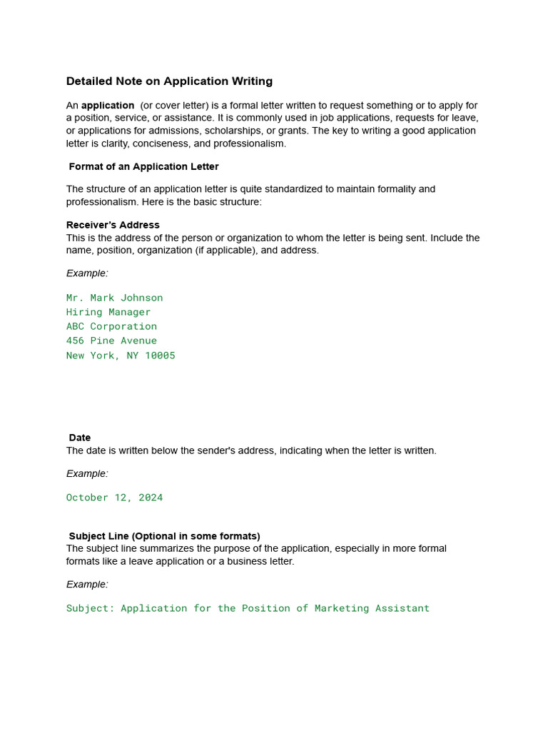 Detailed Note On Application Writing | PDF