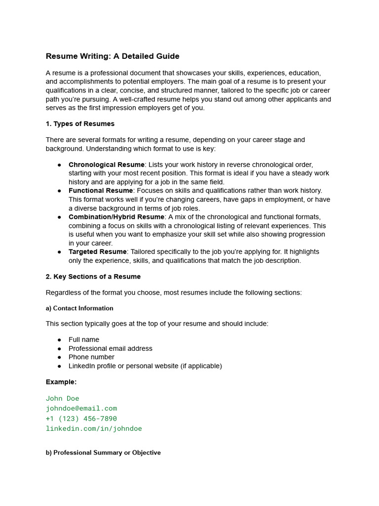 Resume Writing - A Detailed Guide | PDF
