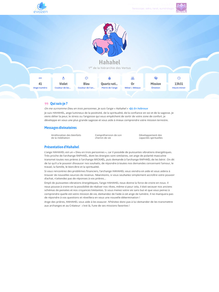 41 - L'ange Gardien Hahahel Et Ses Pouvoirs - Evozen | PDF
