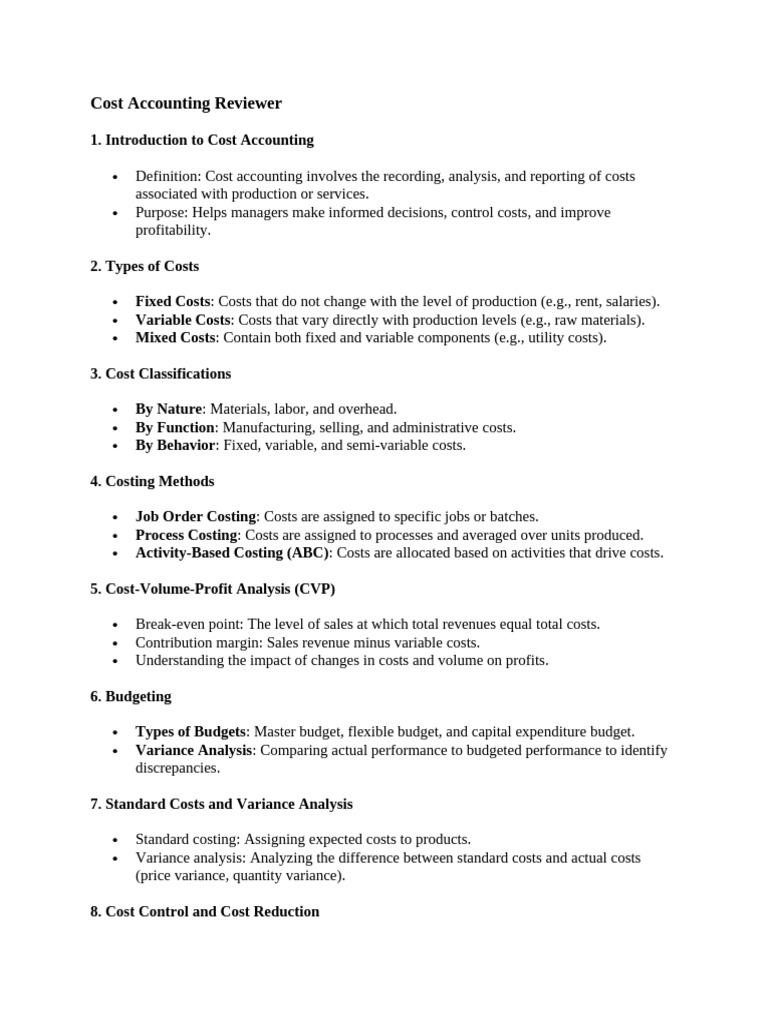 Cost Accounting Reviewer | PDF | Cost Accounting | Cost