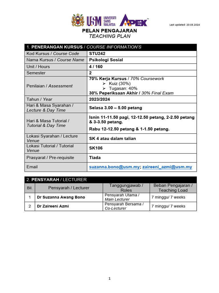STU242.2324 Teaching Plan | PDF