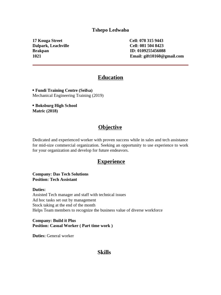 Tshepo Ledwaba - CV 2 | PDF
