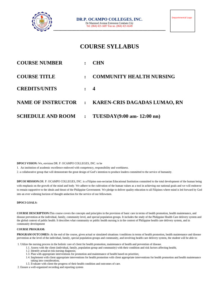 Course Syllabus On CHN | PDF