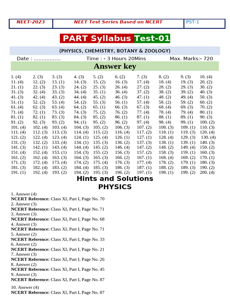 1.NCERT BASED PST-01 SOL | PDF