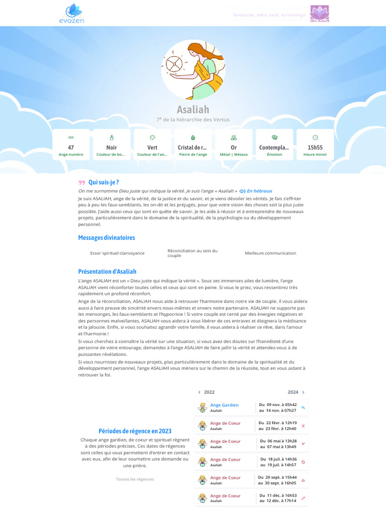 47 - L'ange Gardien Asaliah Et Ses Pouvoirs - Evozen | PDF