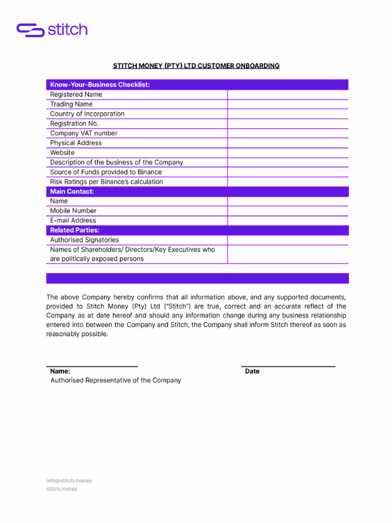 Stitch Kyb Onboarding Checklist | PDF
