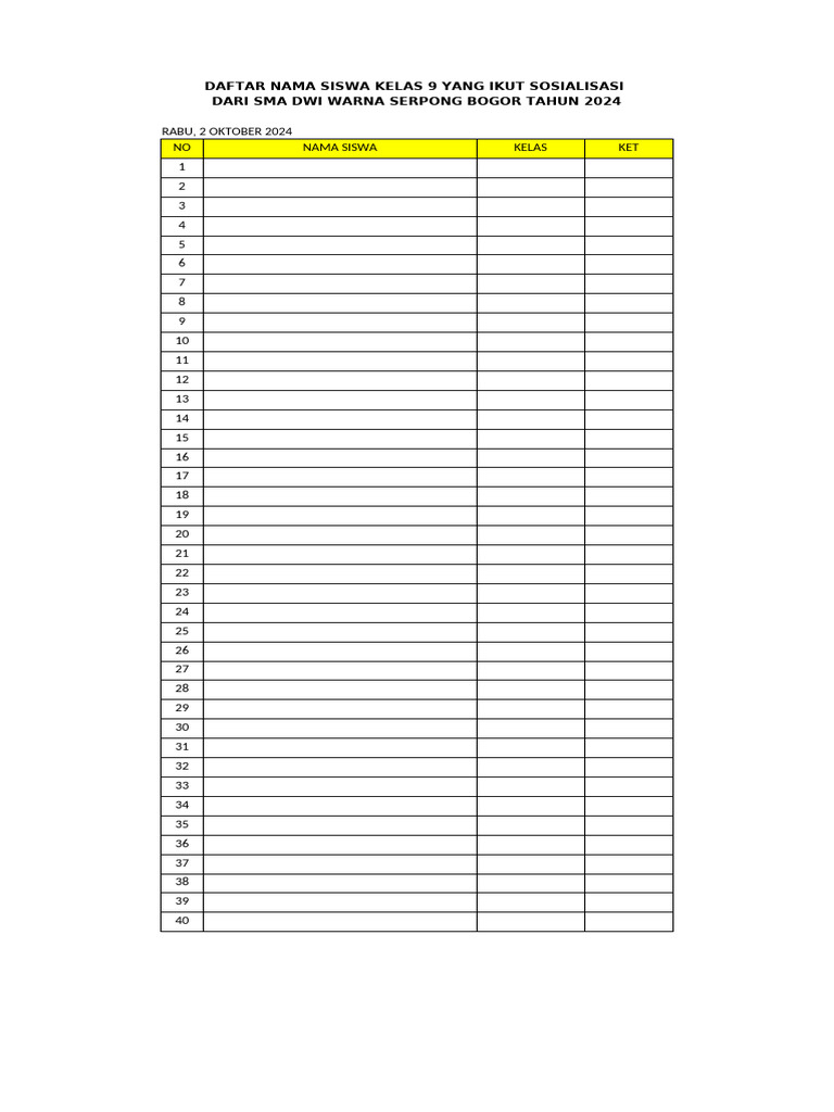 Daftar Siswa Sosialisasi Dwi Warna 2024 | PDF